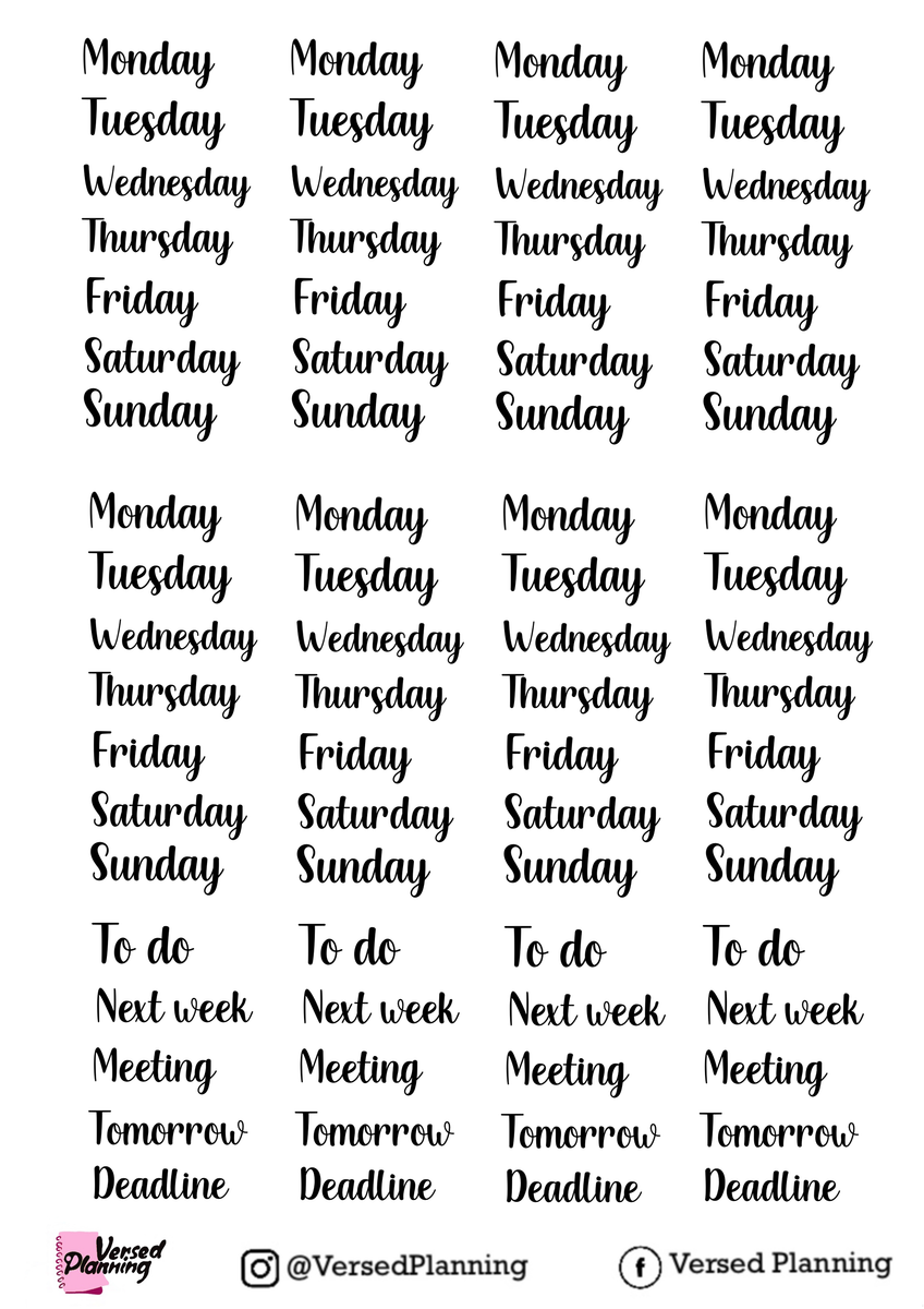 Day Headers – VERSED PLANNING